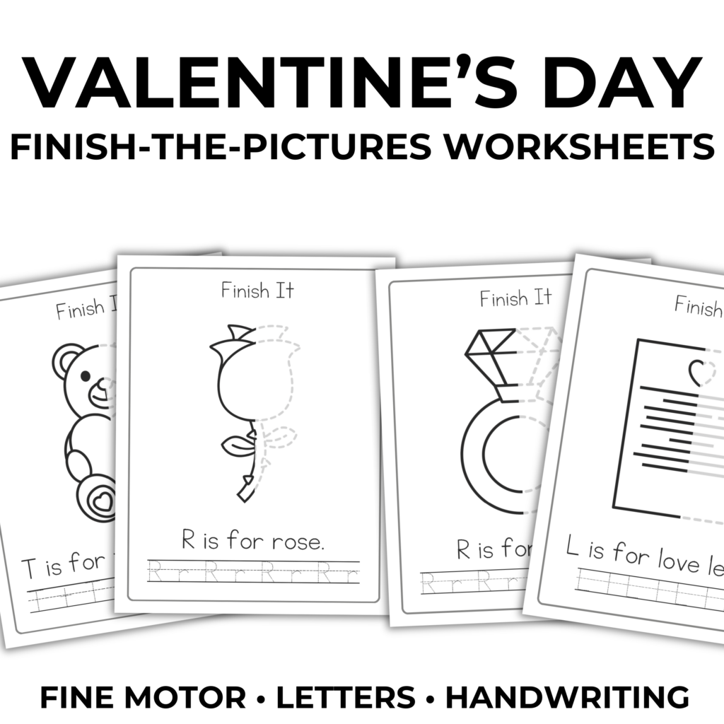 Valentine Finish The Picture Worksheets – Homeschool Preschool Shop