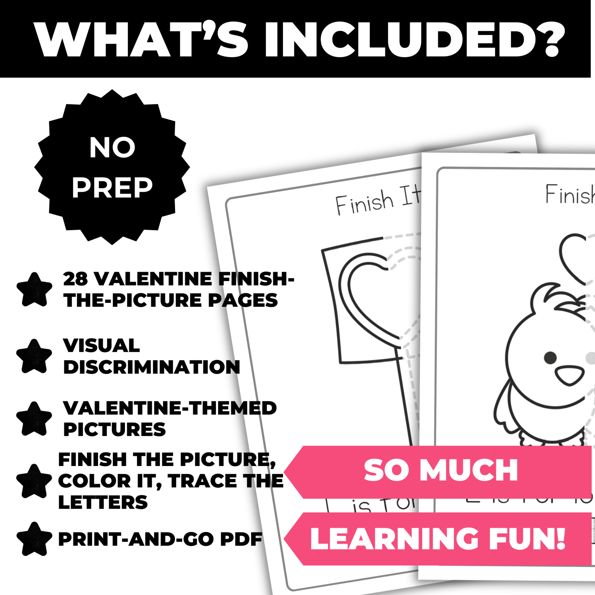 Valentine Finish The Picture Worksheets – Homeschool Preschool Shop
