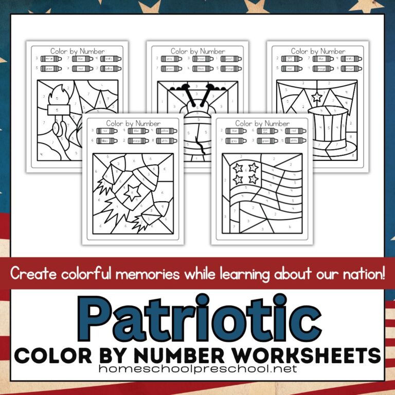 Patriotic Color by Number Worksheets – Homeschool Preschool Shop