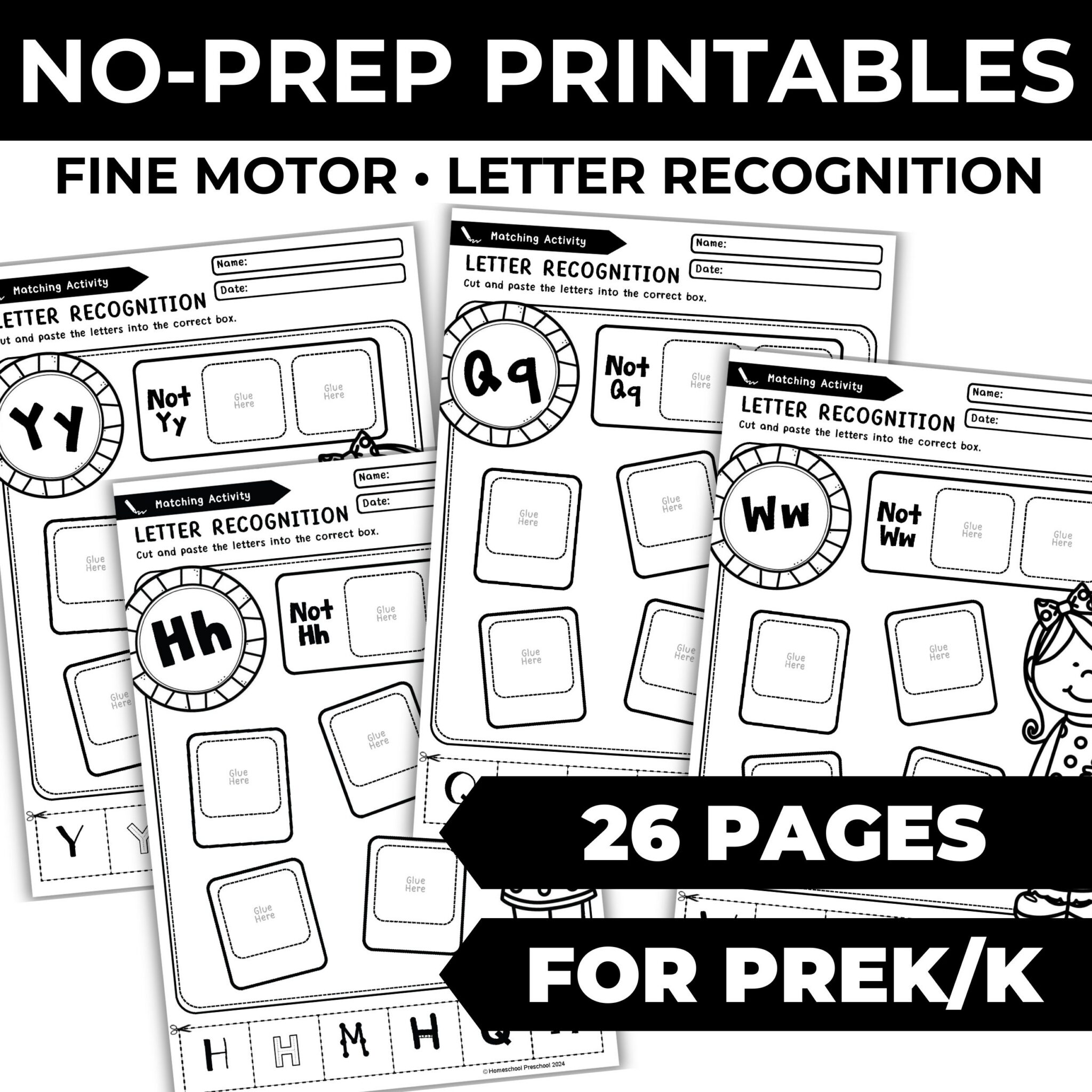 Letter Recognition Cut-and-Paste Sorting Worksheets (Alphabet A–Z ...