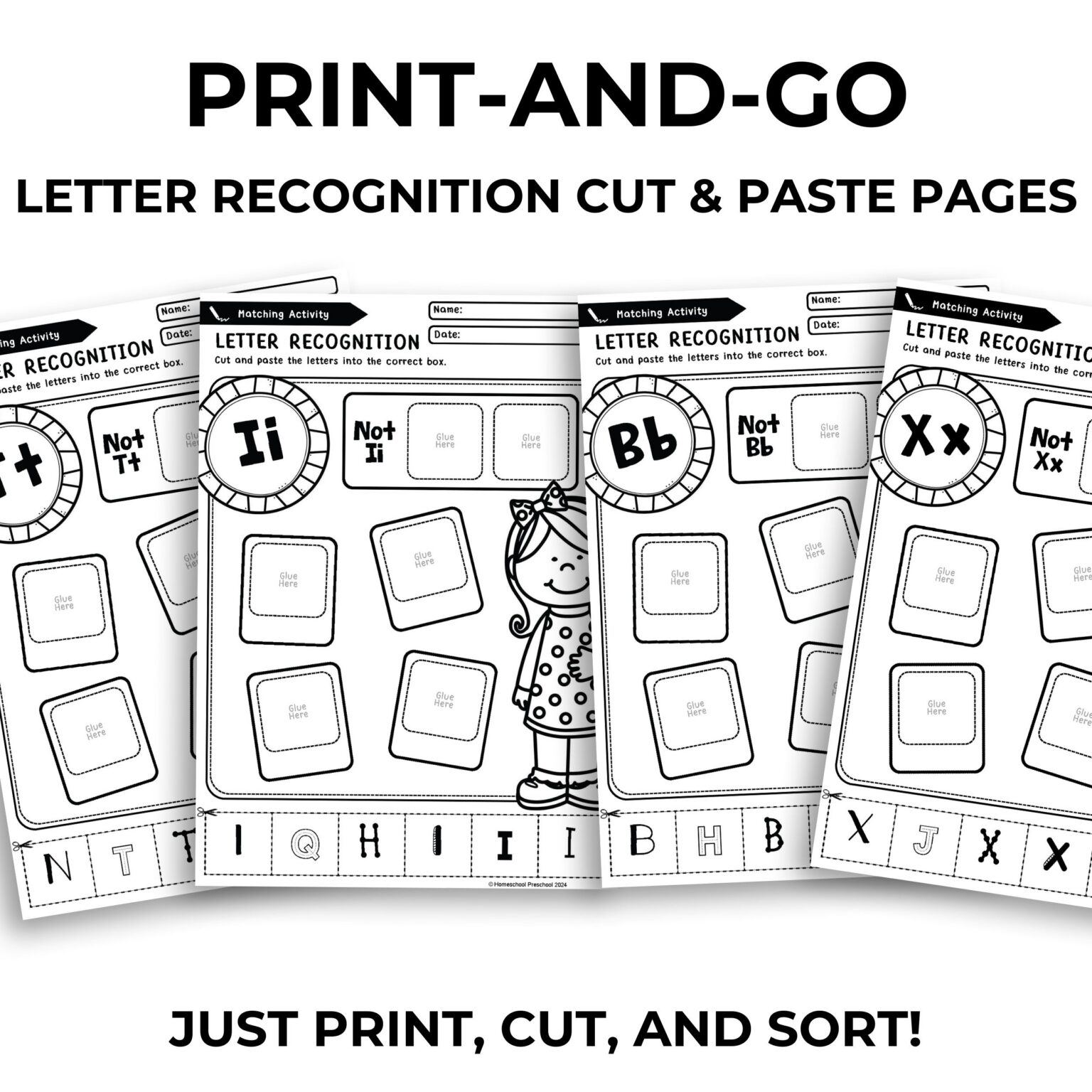 Letter Recognition Cut-and-Paste Sorting Worksheets (Alphabet A–Z ...