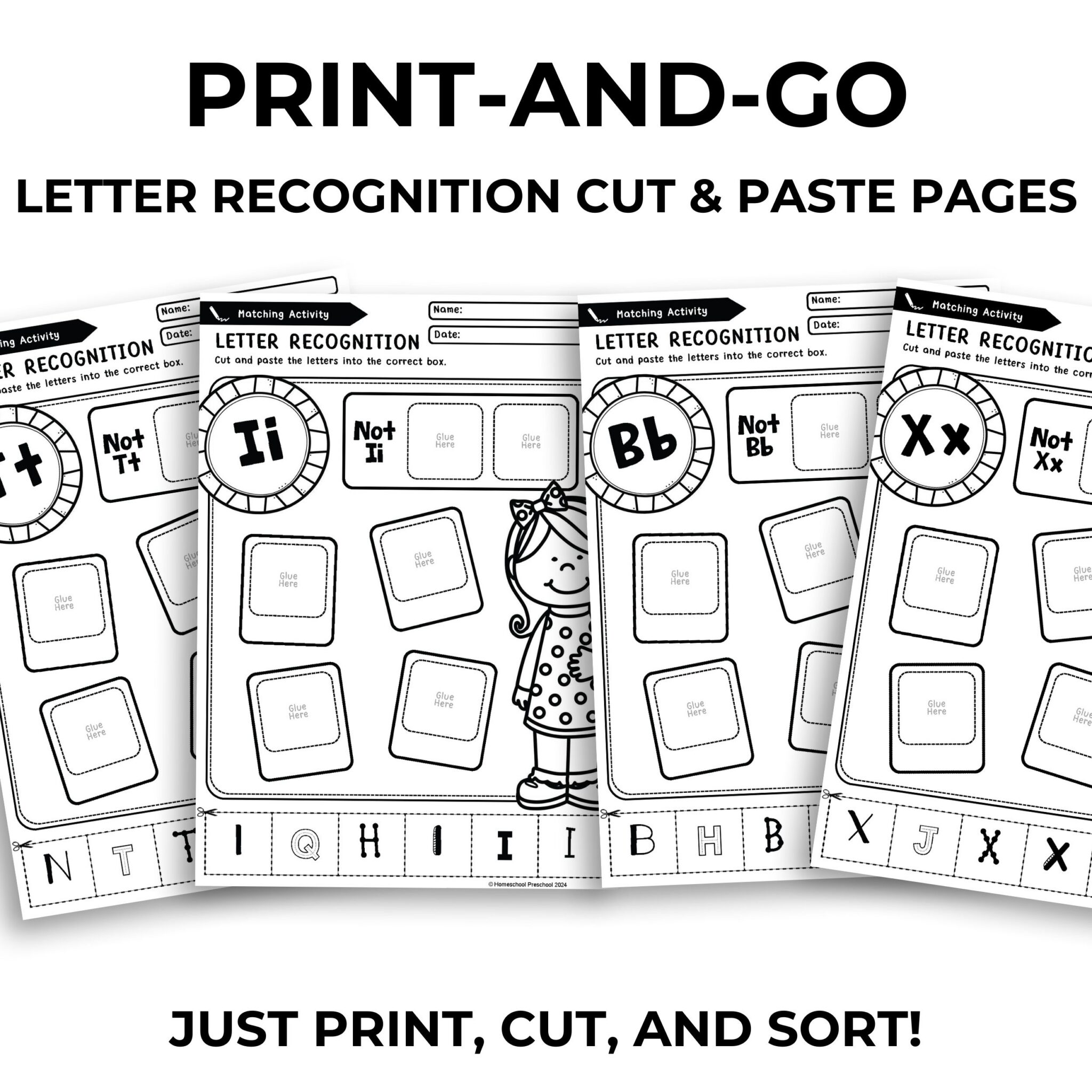 Letter Recognition Cut-and-Paste Sorting Worksheets (Alphabet A–Z ...