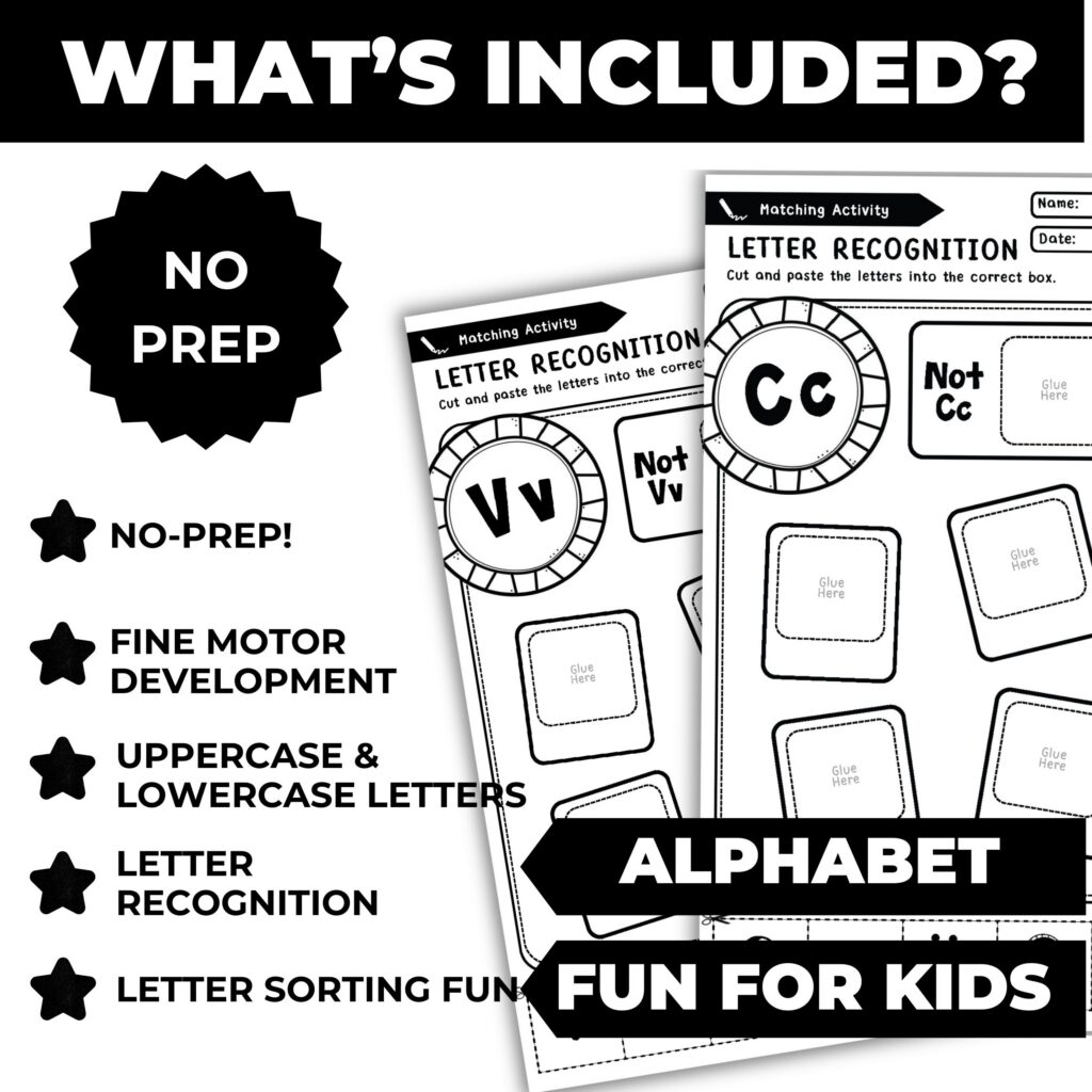Letter Recognition Cut-and-Paste Sorting Worksheets (Alphabet A–Z ...