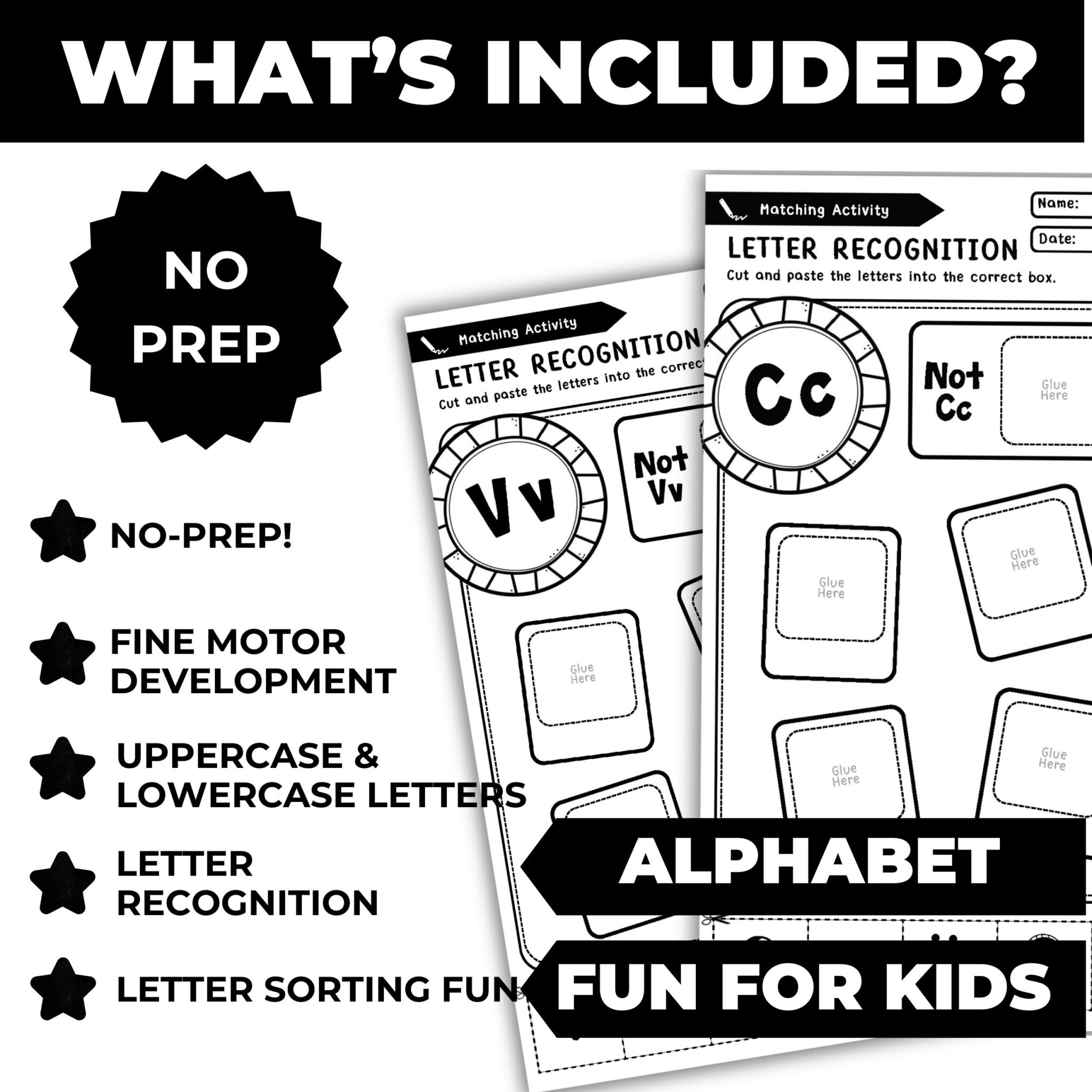 Letter Recognition Cut-and-Paste Sorting Worksheets (Alphabet A–Z ...