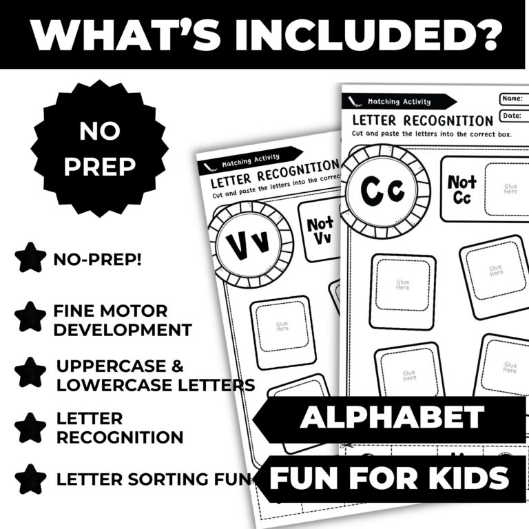 Letter Recognition Cut-and-Paste Sorting Worksheets (Alphabet A–Z ...