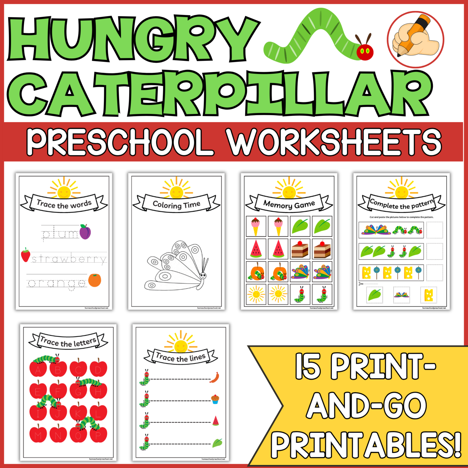 The Very Hungry Caterpillar Worksheets – Homeschool Preschool Shop