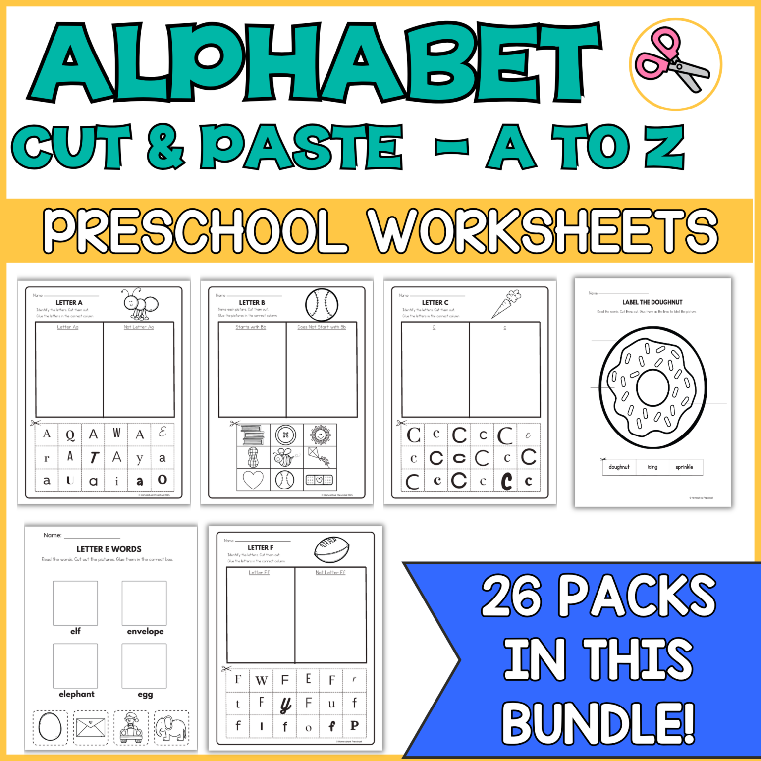 Alphabet Cut & Paste Worksheets – Homeschool Preschool Shop