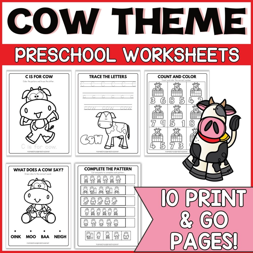 Cow Worksheets for Preschool – Homeschool Preschool Shop